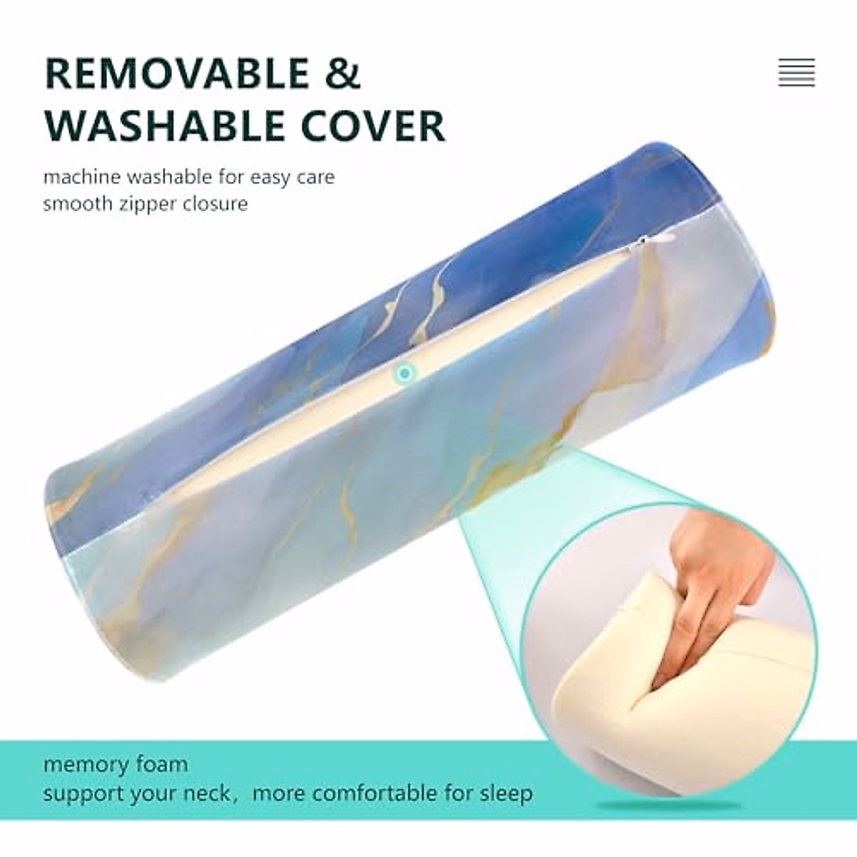 SDMKA Blue Gold Marble Cervical Neck Roll Pillow - Bolster Memory Foam Pillow for Neck Pain Relief, 5.5 x 17 Inch Cylinder Pillow, Perfect Sleeping Support