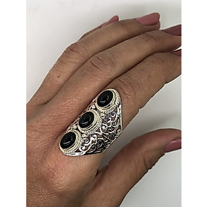 Black Onyx Lace Ring 925 Sterling Silver Vintage Tribal Gypsy Boho Look US Size 7 8 9 (9)