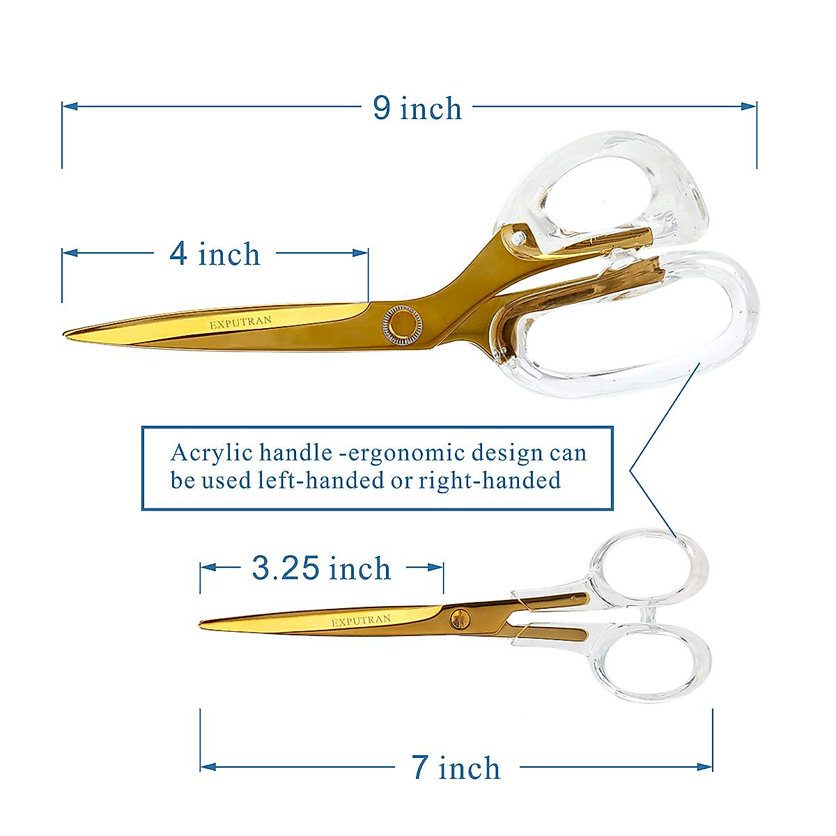 EXPUTRAN Acrylic Scissors, 9 inch and 7inch Set, Clear and Gold-Toned Scissors for Left and Right Hand, Craft Scissors,Gold Office Supplies and Accessories