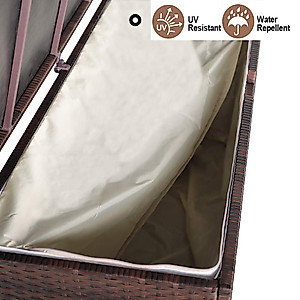 Patiorama Outdoor Wicker Storage Box Patio Aluminum Frame Espresso Brown Wicker Cushion Storage Bin Deck Box, 120 Gallon