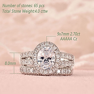 Wuziwen 4 Carats Wedding Engagement Band Rings for Women Sterling Silver Cubic Zirconia Size 9