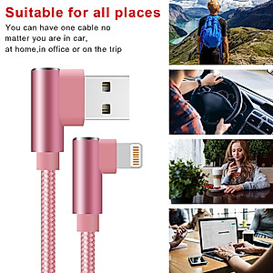 Quickeep iPhone Charger 10ft 90 Degree Lightning Cable 3 Pack iPhone Charging Cable Right Angle Nylon Braided Fast Charger Cord Compatible with iPhone 14/13/12/11/Xs/XR X/8/7 (Rose Gold)