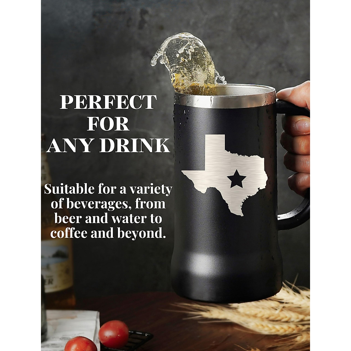 Onebttl Texas Gifts for Men Women, Texas Themed Souvenirs Travel Homesick Gift, Stainless Steel Beer Stein Tumbler, 24oz Beer Mug with Lid