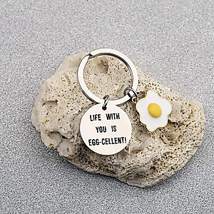 CHOORO Life With You Is Eggcellent Egg Pun Gifts Egg Charm Keyring Funny Birthday Gift Friendship Gift (Egg-cellent keychain)
