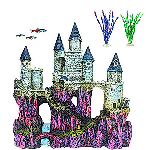 PINVNBY Aquarium Resin Castle Decoration Fish Tank Driftwood Castle Cave Hideouts House Plants Supplies Accessories(Purple)