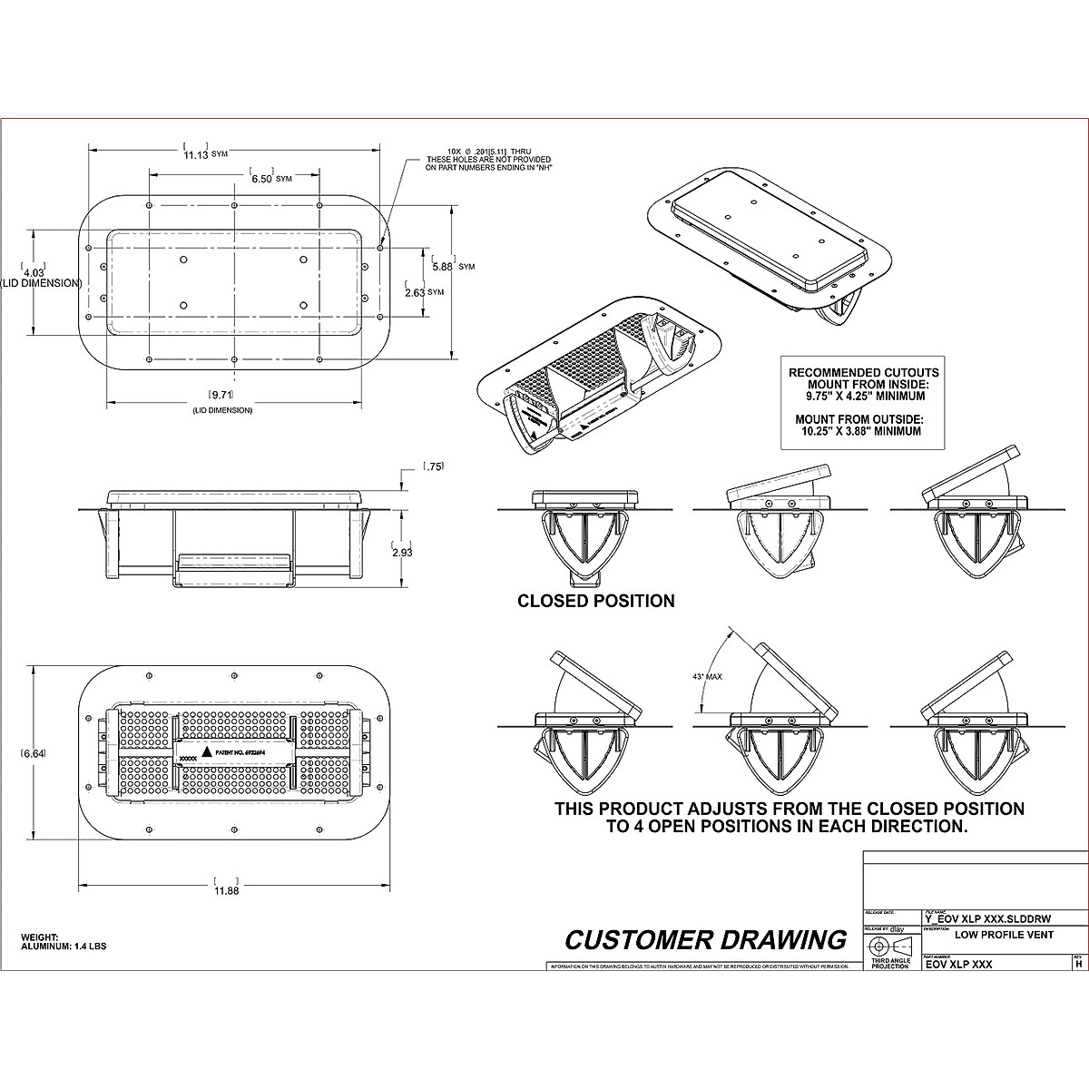 Kay Black Aluminum Low Profile Popup Roof Vent Horse Trailer Air Flow & Gasket Bi-directional