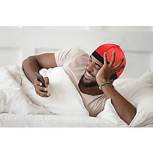 2PCS Silky Stocking Wave Cap for Men, Good Compression Over Durag (Red+Black)