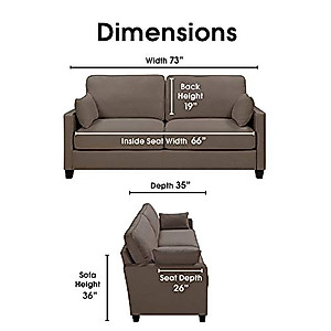 Serta Nina Modern Fabric Upholstery Sofa Collection Padded Shelter Arms, Solid Wood Legs, Couch for Living Room, Track, Ash Gray