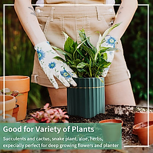 Mozing Ceramic Pots for Plants - Planters for Indoor Flower Set - 2 Packs of Cute Small Plant Pots for Planting with Drainage Hole for Modern House, Office Decor (4.8 + 6 Inch, Green)