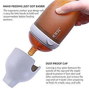 HE OR SHE Silicone Baby Bottle - Anti Colic Bottles - 5oz Baby Bottles - Squishy Breast Feeding Bottle - Wide Neck Easy to Assemble and Clean with Gray Dust Cover