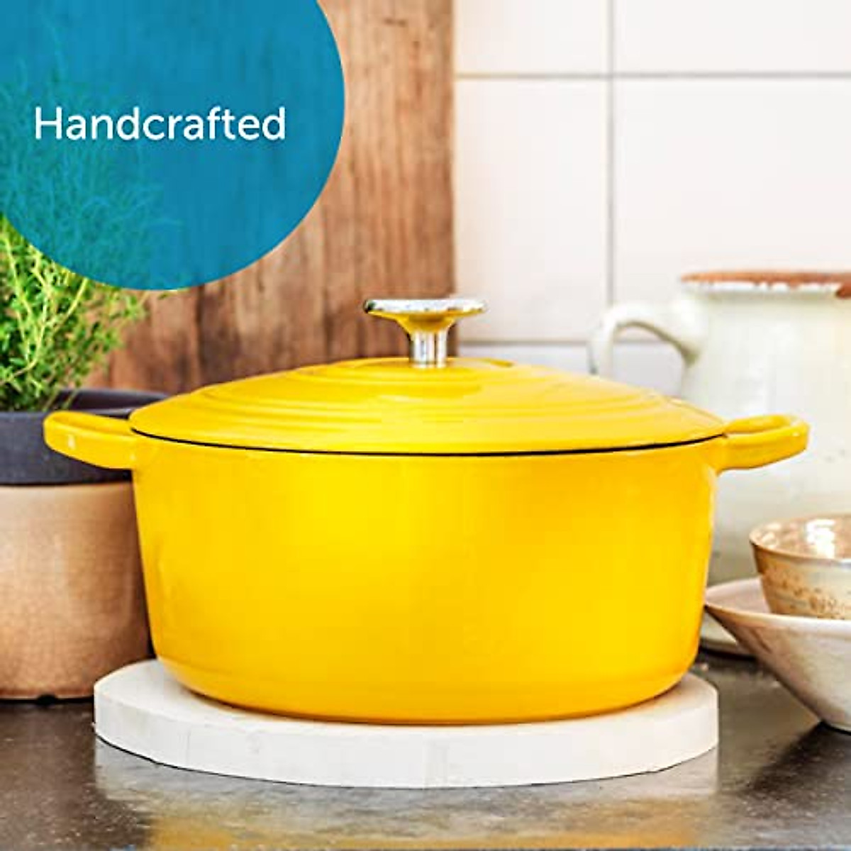 BK Cookware Bourgogne Enameled Cast Iron 4.4QT Dutch Oven, Sunny Yellow