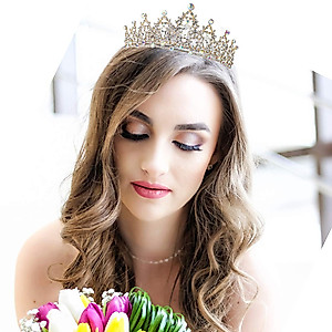 Sppry Women Tiara with Comb - Colorful AB Crystals Crown for Bridal Princess Girls at Wedding Birthday Pageant (Gold)