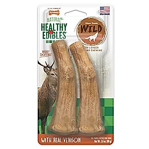 Nylabone Healthy Edibles WILD Antler Natural Long Lasting Venison Flavor Dog Chew Treats Medium/Wolf (2 Count)