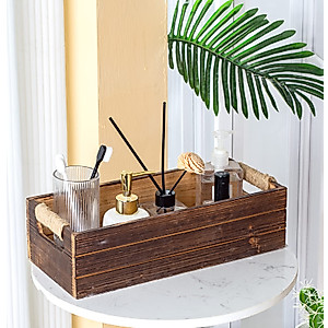 TIMRIS Rustic Wooden Box, Farmhouse Bathroom Decor Box, Wooden Toilet Paper Holder, Toilet Tank Basket, Decorative Storage Container Box (Rustic Brown)