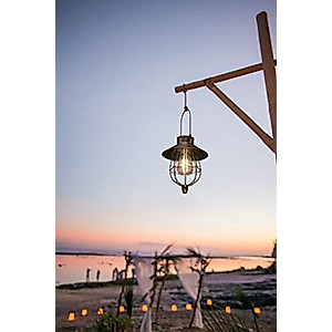 YAKii 2 Pack Solar Lantern Hanging Waterproof Outdoor Metal Solar Lamp with Warm White Light Decorate for Yard Garden Pathway Patio Porch Decor (Black)