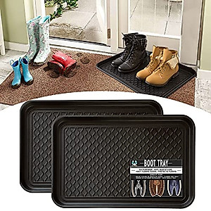 Flyowl Boot Tray for Entryway Indoor, 2 Pack 24 x 16 inch Heavy Duty Shoe Mat for All Weather, Use to Store Shoes&Boot, Pets' Feeder, Plants, Tools.