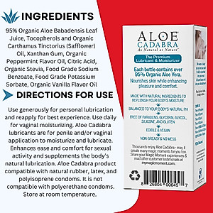Aloe Cadabra Flavored Personal Lubricant and Vaginal Moisturizer, Organic Edible Aloe Lube for Men, Women and Couples, Non-Staining, pH Balanced, Toy Compatible (Peppermint, 2.5 Ounces, 3 Pack)