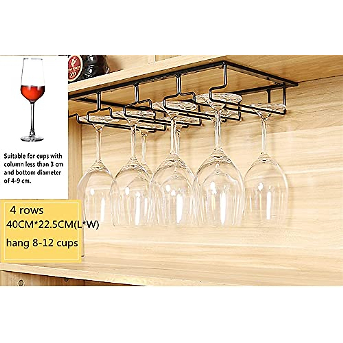 4 Rows Wine Glass Shelf, Upside-down Home Goblet Iron Art Shelf, Wine Glass Hanging Storage Rack