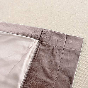 Melodieux Set of 2 Pom Pom Velvet Blackout Lined Thermal Insulated Rod Pocket Curtains for Bedroom, 52x84 Inch, Dusty Pink (1 Pair)