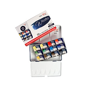 Rosa Gallery Professional Watercolor Paint Set, 12 Water Colors of 2.5 ml, High Lightfastness Paints Kit for Artists, Adult, Lightweight and Portable Metal Case