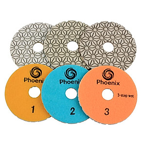 3 Step Diamond Polishing Pads 4 Inch, Stone Polishing Kit for Granite Stone Concrete Marble Quartz, Wet Polish Pad Kit for Drill Grinder Polisher, Wet Use Only - 3 Steps (#1, 2, 3) 1 Unit Each Step