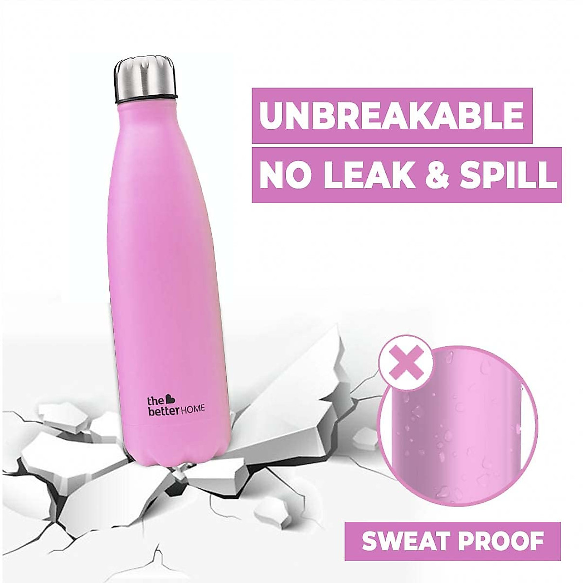The Better Home 500 Stainless Steel Insulated Water Bottle 500ml Pink | Thermos Flask 500ml | Hot and Cold Steel Water Bottle 500ml | Food Grade & BPA Free Insulated Water Bottles (Pack of 2)