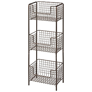 mDesign Steel Freestanding Storage Organizer Tower Rack Basket Shelf, Metal 3-Tier Furniture Unit for Master/Guest Bathroom, Powder Room - Holds Bath Towels, Soap - Concerto Collection - Bronze