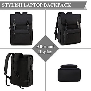 VASCHY Laptop Backpack, Water Resistant Multifunctional Business College School Bookbag Computer Travel Backpack for Men Women Fits 15.6in Laptop,Black