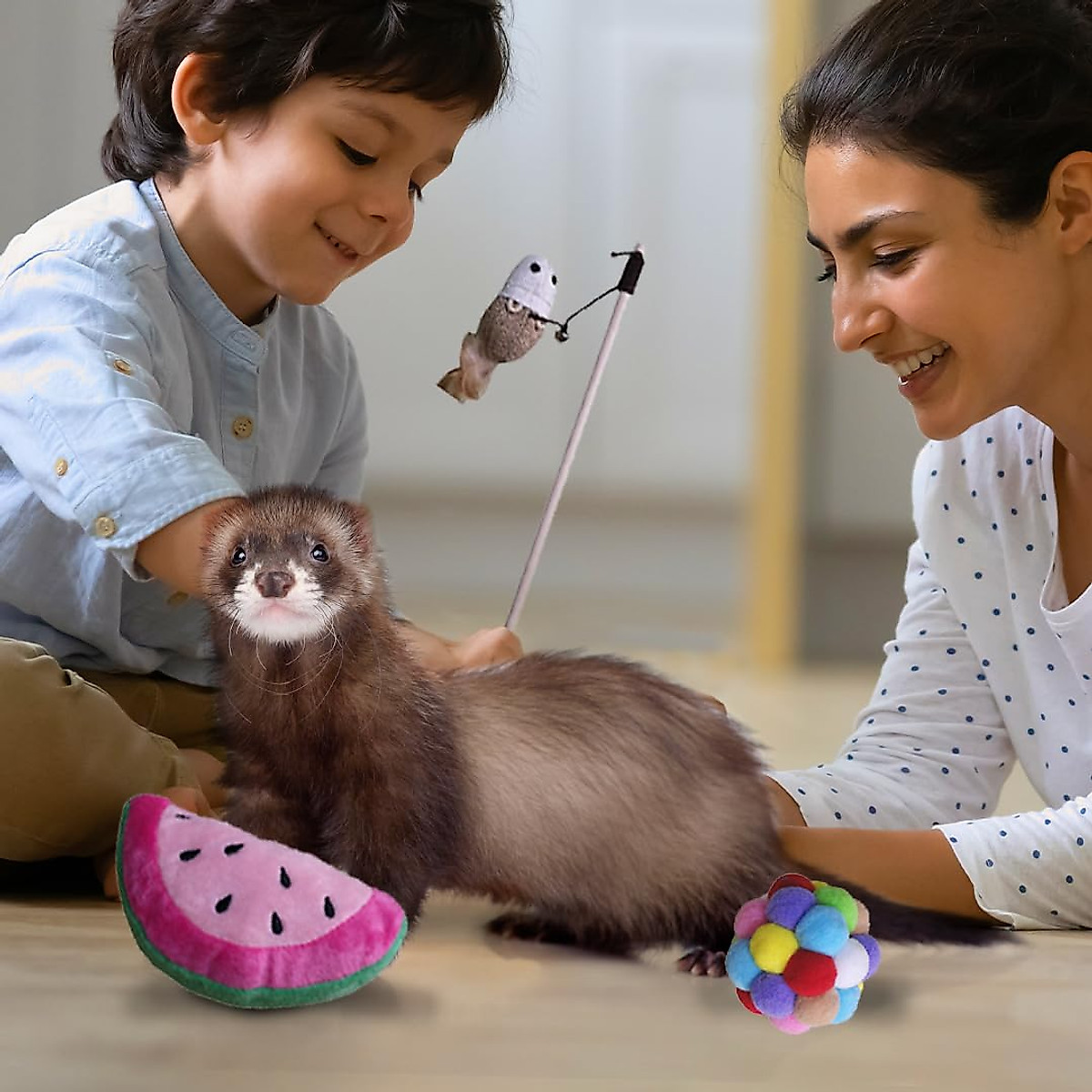 Ferret Toys 9 Pack & Ferret cage Accessories and Travel Pouch - Ferret Accessories, Ferret Tunnel, Ferret Ball - Ferret Bed, Ferret Stuff - Ferret Gifts for Ferret Lovers - Ferret chew Toys & Squeaky