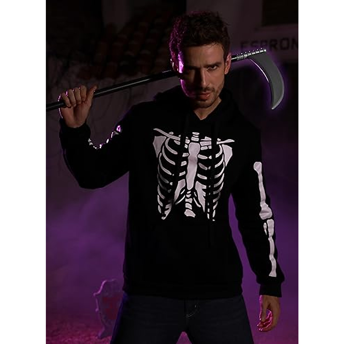Arvilhill Men's Halloween Skeleton Black Pullover Party Costume Funny Hoodies Casual Sweatshirt M