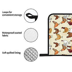 A Brood of Chickens Oven Mitts and Pot Holders Sets,Heat Resistant Non Slip Kitchen Gloves Hot Pads with Inner Cotton Layer for Cooking BBQ Baking Grilling