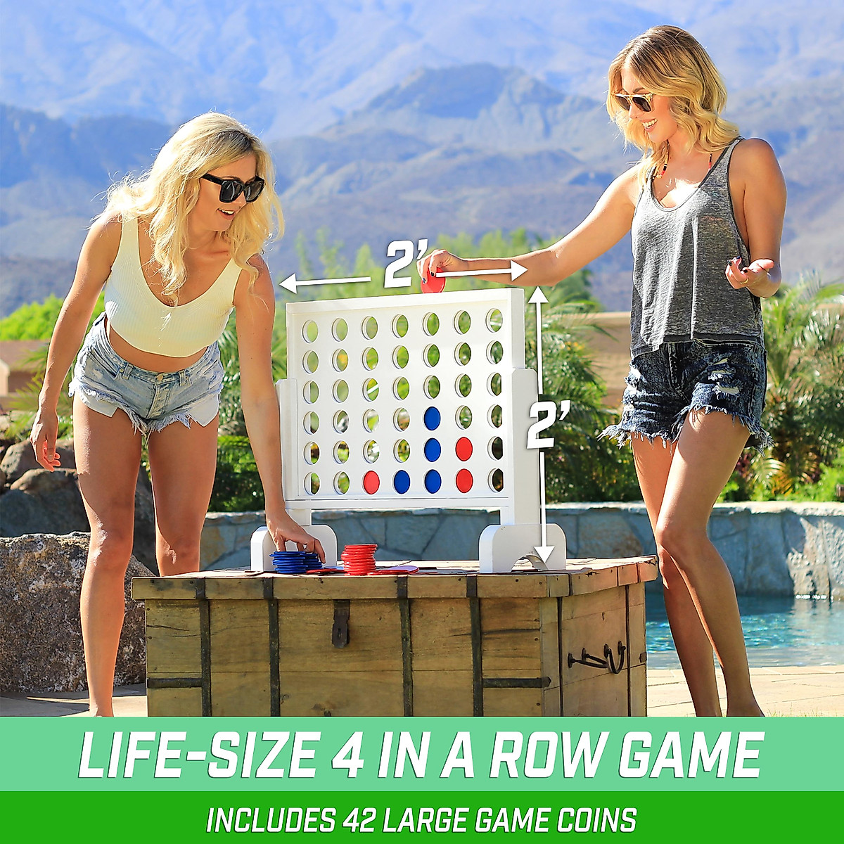 GoSports 2 foot Width Giant 4 in a Row Game with Carrying Case, Made from Wood