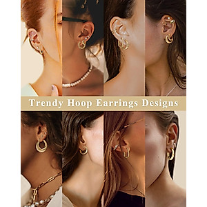 Adoyi Gold Hoop Earrings, 14K Gold Plated Lightweight Jewelry, Small Chunky Huggie Hoop Earrings Set for Women, 9 Pairs