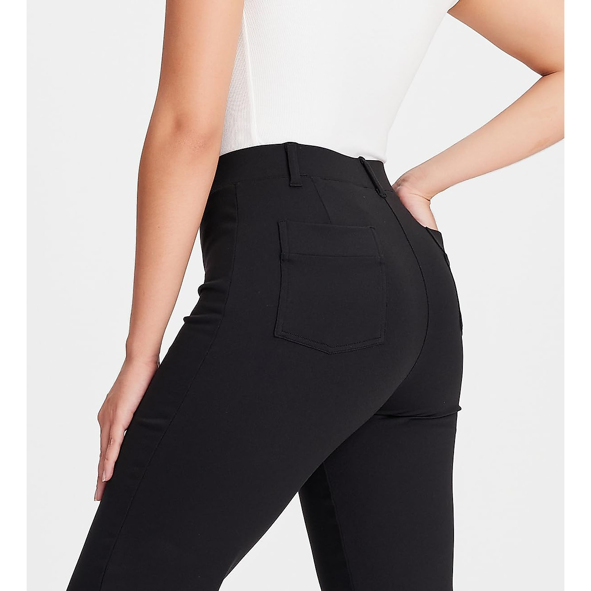 Yogipace,Belt Loops,Women's Cropped Yoga Dress Pants Pull-On Straight Leg Work Pant,25",Black,Size M