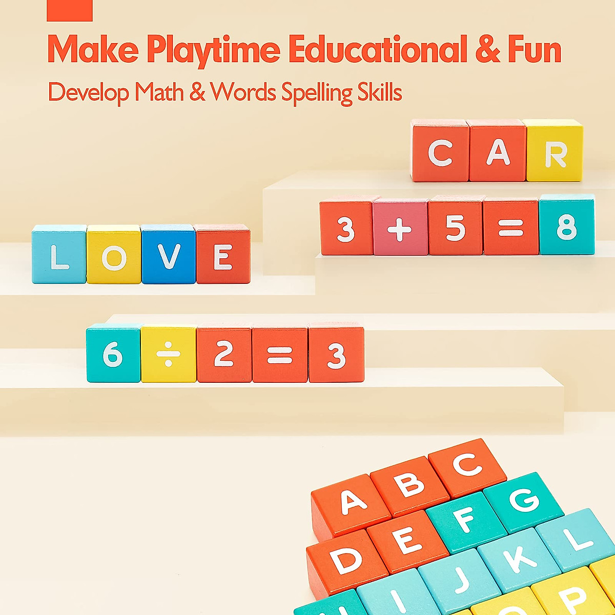 hahaland Wooden Blocks - Building Blocks Set with Number Alphabet Letter Car - City Construction Stacking Toddler Toys Montessori Toys for 3 Year Old Girls Boys Kids Building Toys for Ages 3-4-5-6