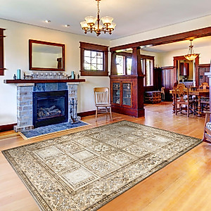 DECOMALL ALYTA Washable Area Rugs, Vintage Non-Slip Carpet for Living Room Bedroom Sitting Room Family Room, Beige 7’6”x9’6”