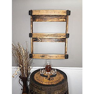 Wooden Bourbon Whiskey Barrel Stave Shelf, Large Torched Three-Tier Liquor Bottle Display Cabinet, Wall Mount, Easy Installation, Medium