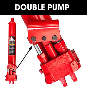 BIG RED T30808 Torin Hydraulic Long Ram Jack with Double Piston Pump and Clevis Base (Fits: Garage/Shop Cranes, Engine Hoists, and More): 8 Ton (16,000 lb) Capacity, Red