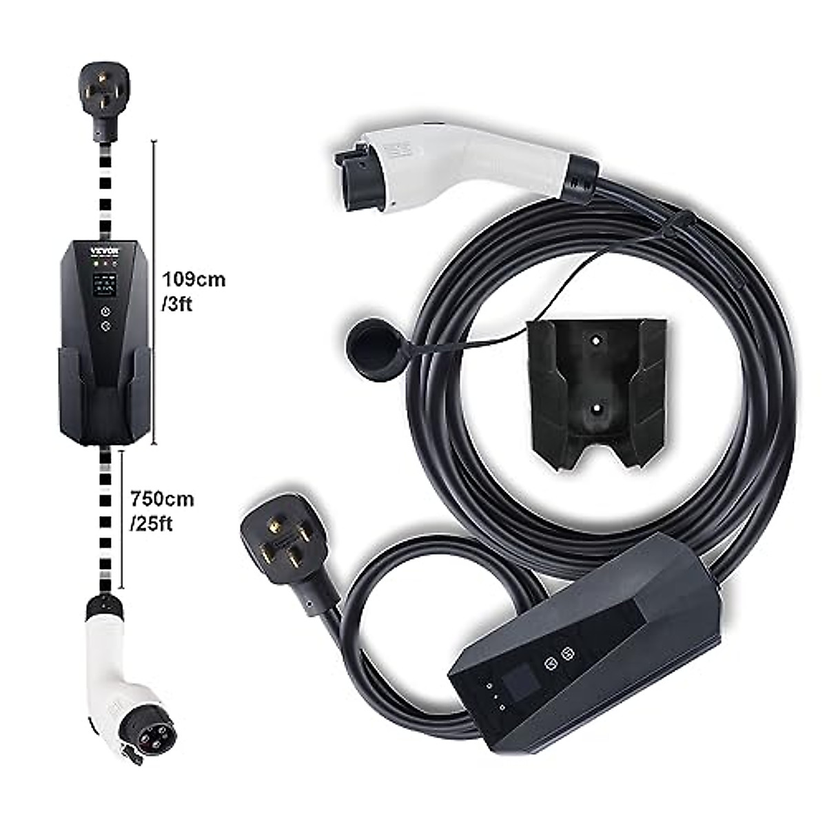 VEVOR Level 2 Portable EV Charger, 32 Amp 240V, Electric Vehicle Charger with 28 ft Charging Cable NEMA 14-50P Plug, 16/20/24/32A Adjustable Current Plug-in Home EV Charging Station for SAE J1772 EVs