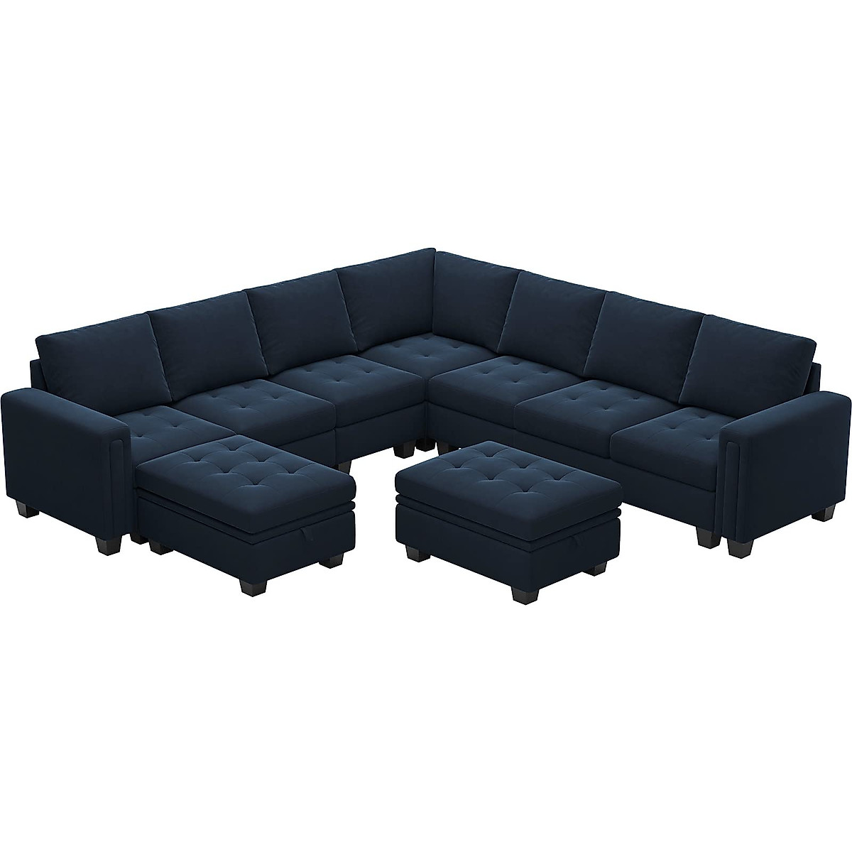Belffin Oversized Velvet Modular 8-Seat Sectional Sofa Set with Storage Ottoman U Shaped Couch Set Modular Sectional Convertible Sofa Couch with Reversible Chaise Corner Sofa Couch Set Blue
