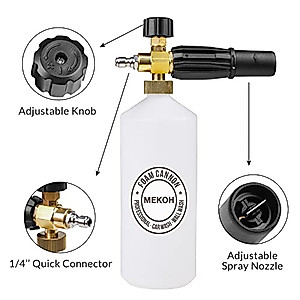 MEKOH 1 Liter Adjustable Foam Cannon Snow Foam Lance with 1/4" Quick Connector 5 Pressure Washer Nozzles for Car Detailing Cleaning