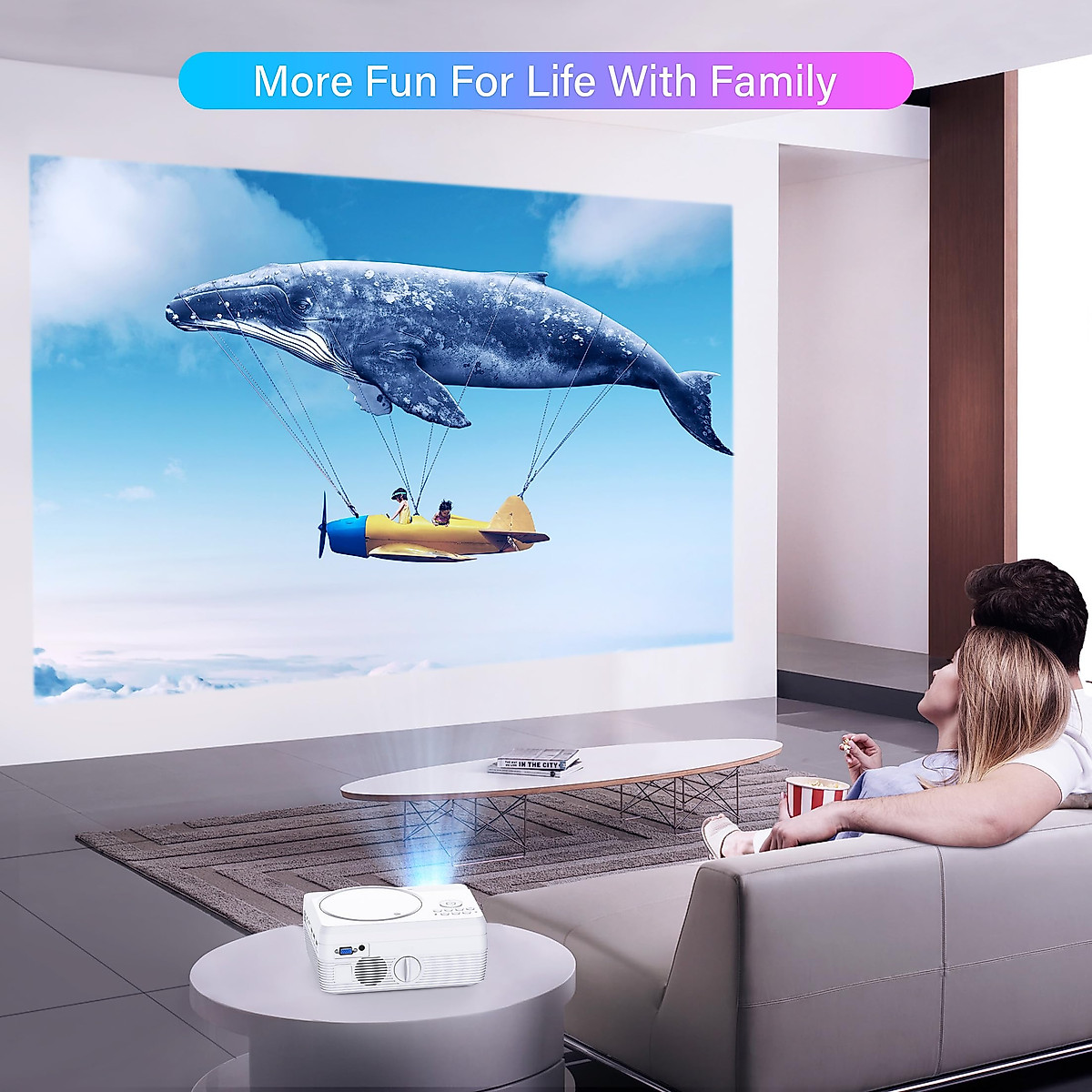 Full HD WiFi Bluetooth Projector Built in DVD Player, 8000LM 1080P Supported, Portable Mini DVD Projector for Outdoor Movies, 250" Home Theater, Compatible with iOS/Android/TV Stick/PS4/HDMI/USB/TF