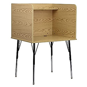Flash Furniture Study Carrel - Oak Finish with Top Shelf - Height Adjustable Legs - Wire Management Grommet