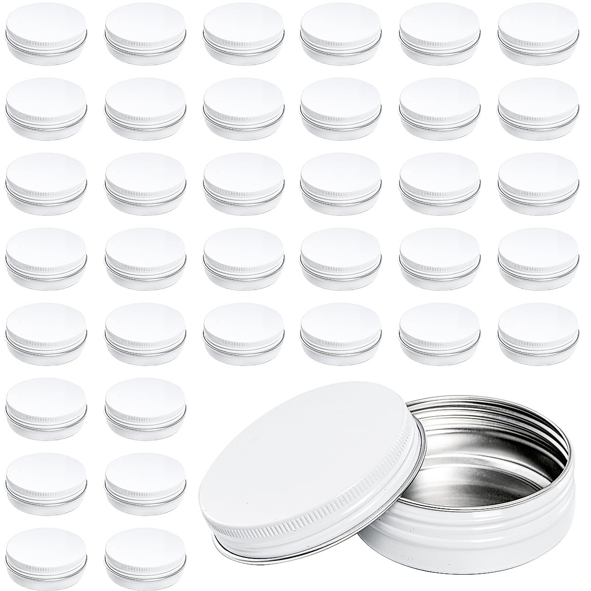Foraineam 48 Pack 2 oz White Lip Balm Tin Cans - Aluminum Round Cosmetic Sample Containers with Screw Lid - Metal Empty Tins Storage Travel Tin Jars