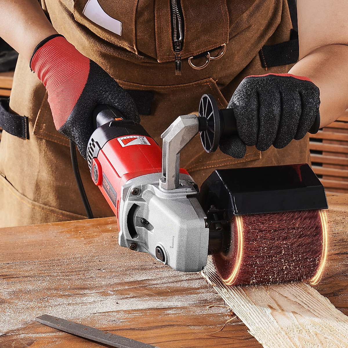 VEVOR Burnishing Polishing Machine, 1200W 6 Variable Speed Surface Conditioning Tool, Handheld Electric Metal Burnishing Machine with 4 Fiber Polishing Wheels for Stainless Steel, Non-Ferrous Metals