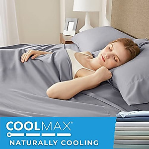 Comfort Spaces Coolmax Moisture Wicking Sheet Set Super Soft, Fade Resistant, 16" Deep Pocket, All Around Elastic - Warm Weather Cooling Sheets for Night Sweats, Queen, Blue 4 Piece