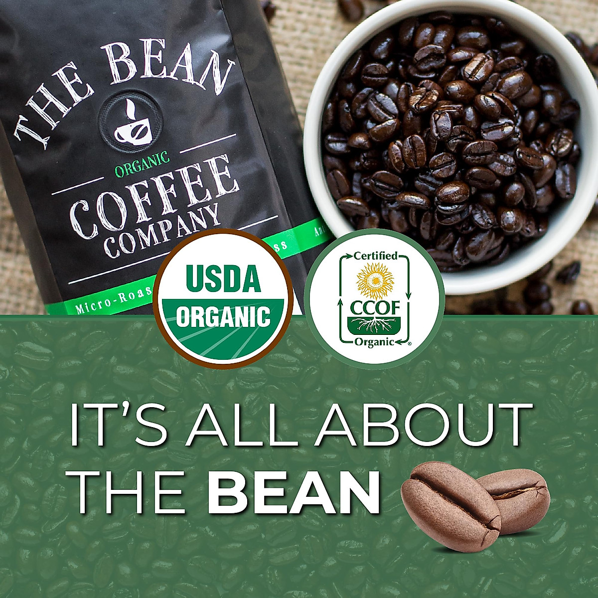 The Bean Organic Coffee Company Vanilla Bean, Medium Roast, Whole Bean Coffee, 16-Ounce Bag