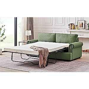 Container Furniture Direct Reversible Sleeper Sofa with Memory Foam Mattress, Comfortable and Durable Full Size Bed Couch for Living Rooms, Upholstered with Corduroy Fabric, 70" Wide, Dark Green
