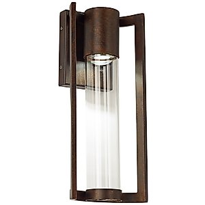 Maxfield Modern Contemporary Outdoor Wall Light Fixture LED Bronze 15" Clear Glass Cylinder for Exterior House Porch Patio Outside Deck Garage Yard Front Door Garden Home - Possini Euro Design