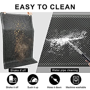 Fowooyeen Outdoor Door Mat, 30'' x 17'' Silicone Scraper Front Durable Non-Slip Waterproof Entrance Low-Profile Shoe Clean Step Mat, Black